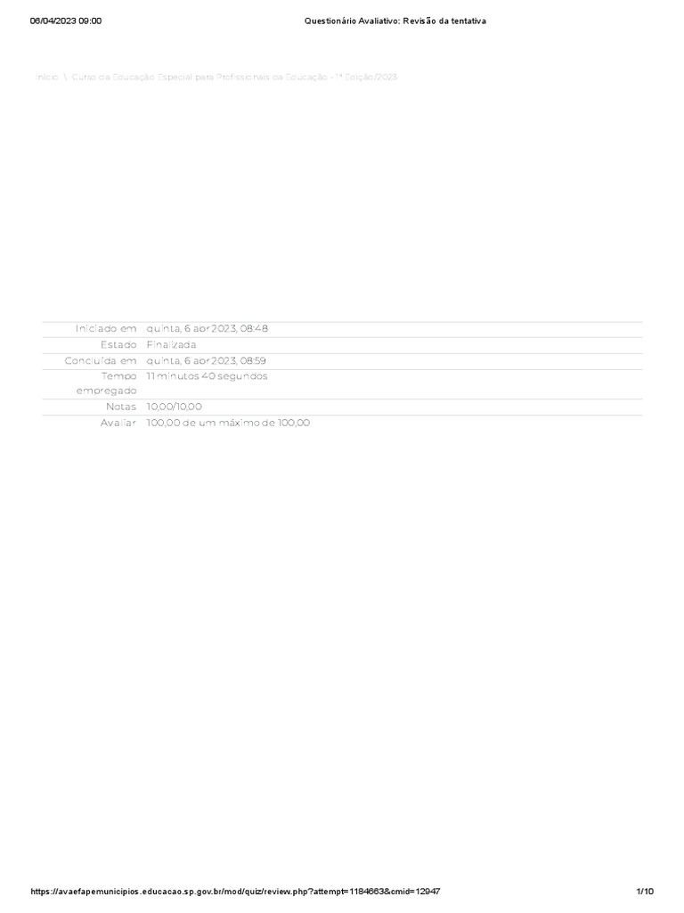 Módulo Introdutório - Questionário Avaliativo - Efape - Deficiências | PDF | Bem-estar