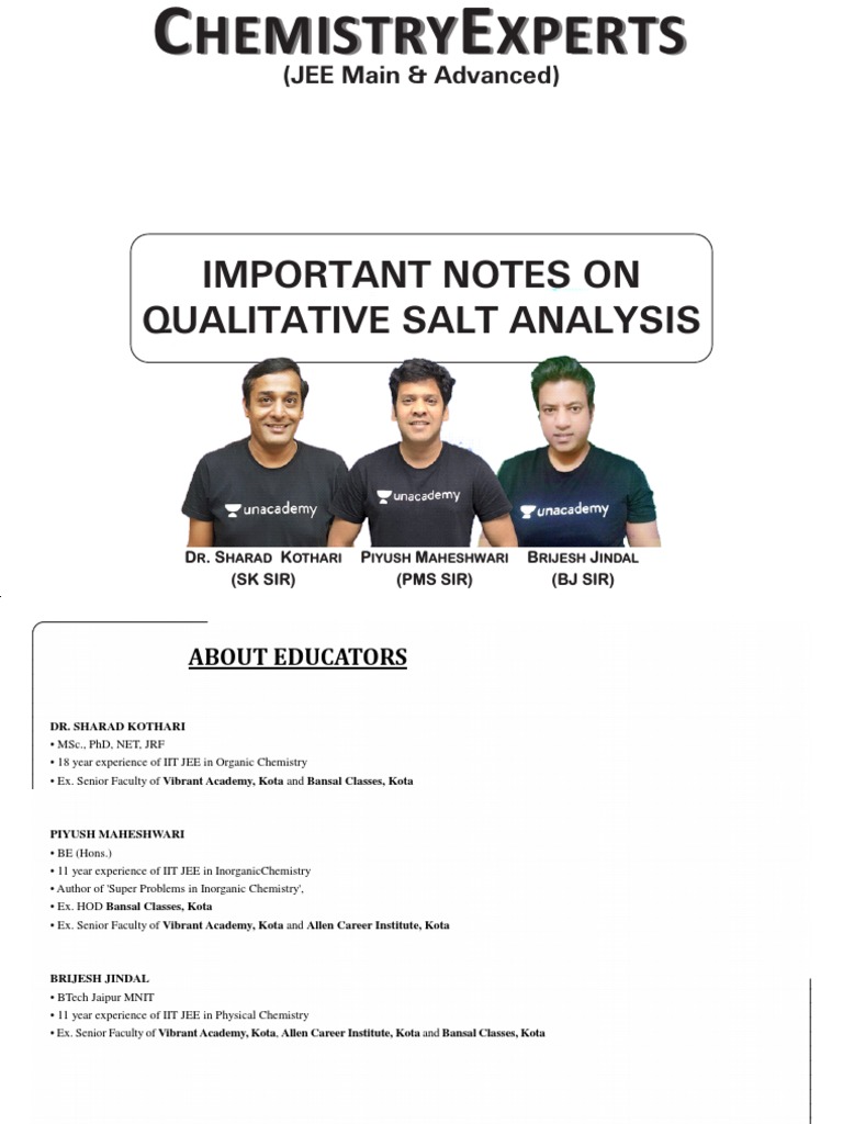 Important Notes On Qualitative Salt Analysis: (JEE Main & Advanced ...