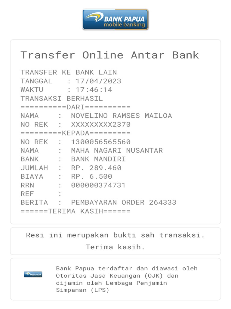 Transfer Online Antar Bank: Resi Ini Merupakan Bukti Sah Transaksi ...