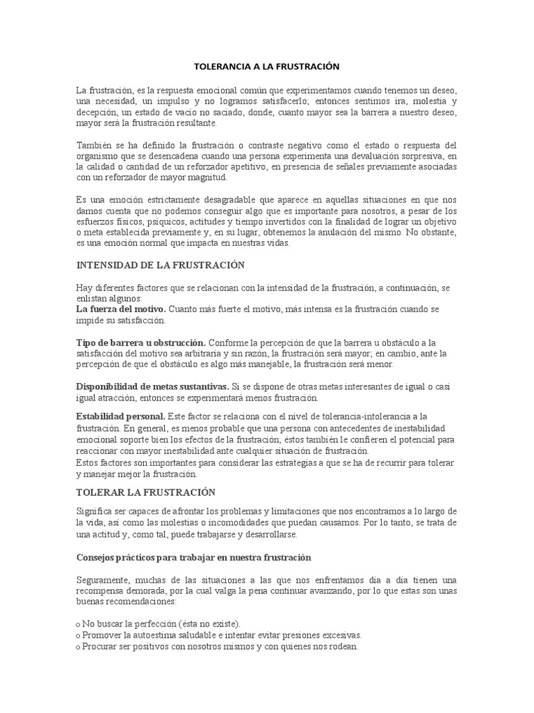Tolerancia A La Frustración | PDF | Las emociones | Tolerancia