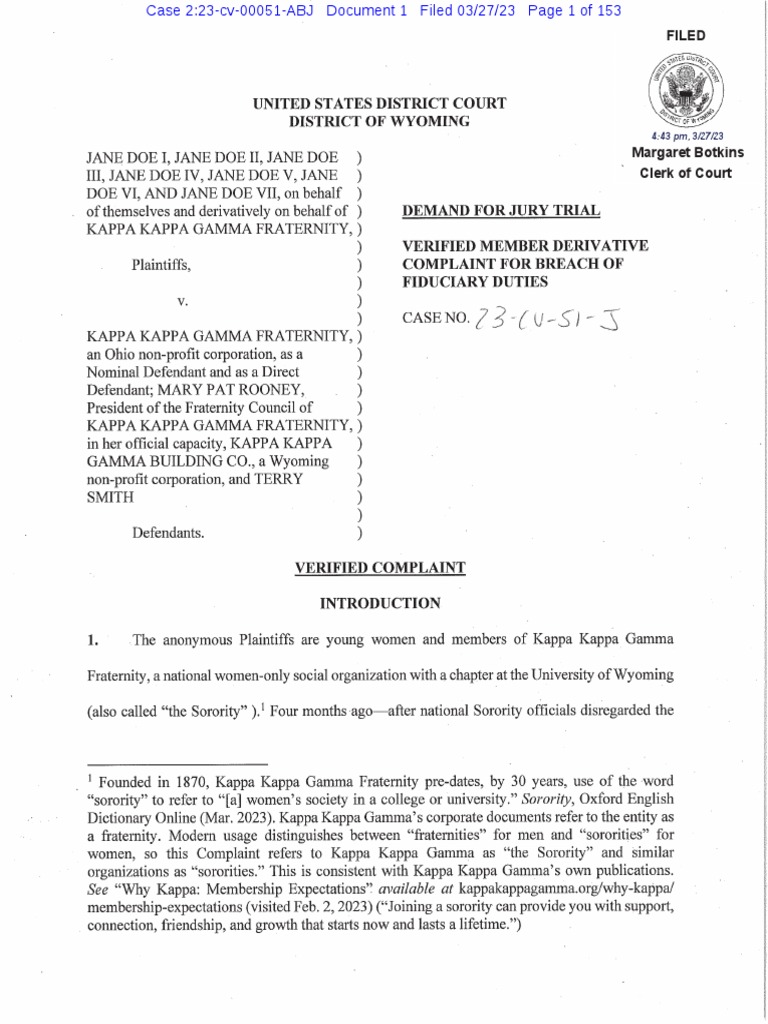 Initial Complaint Against Kappa Kappa Gamma For Allowing Man Into ...