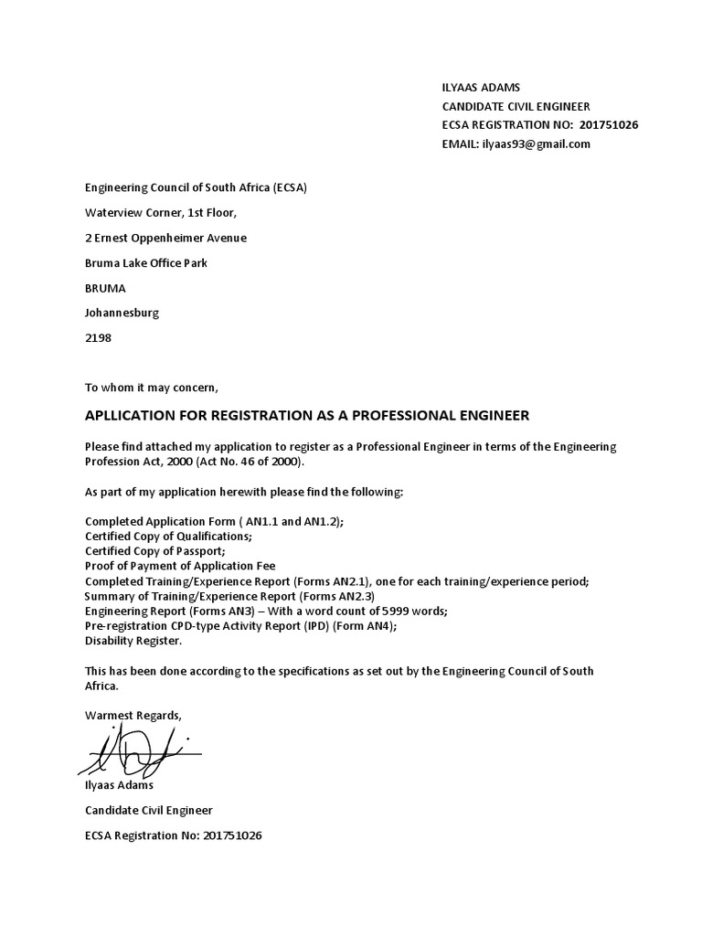 ECSA PrEng Application, Adams,I (201751026) (1) | PDF | Intersection ...