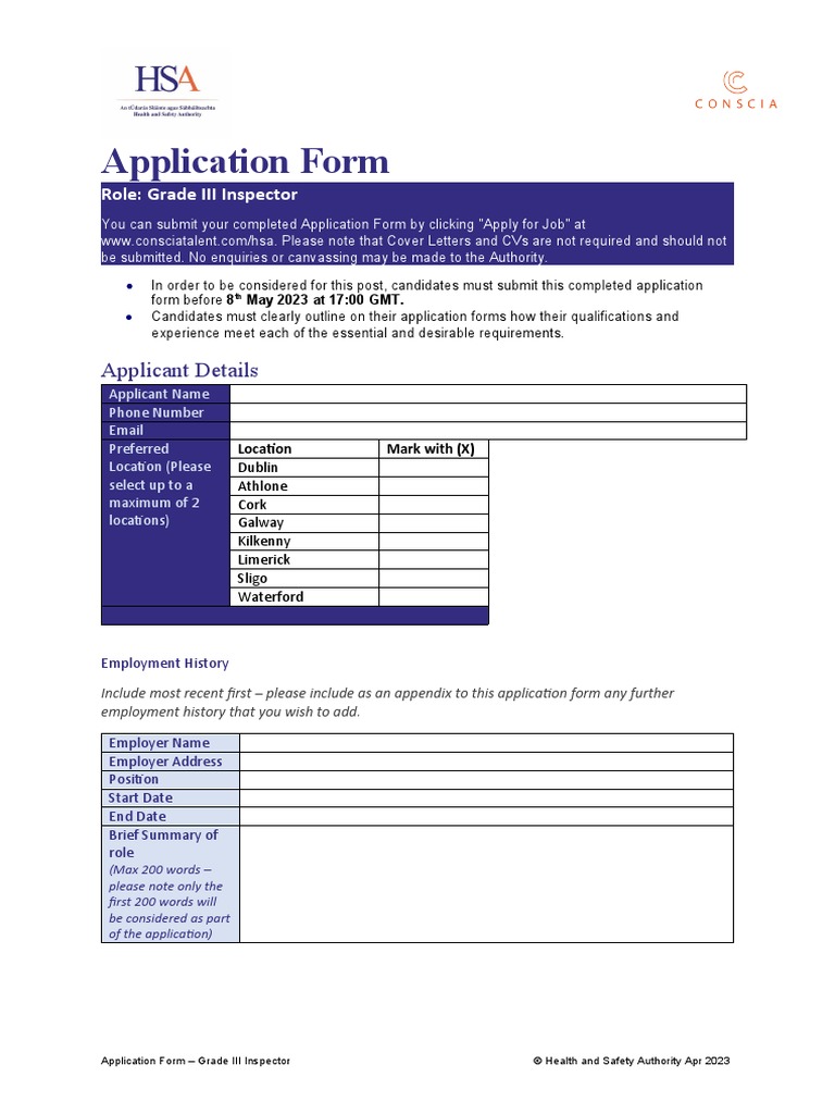 HSA Grade III Inspector - Application | PDF | Occupational Safety And Health | European Union