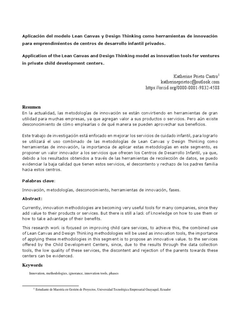 Articulo Lean Canvas Desing Thinking Escuela Aplica - 2 | PDF | El ...