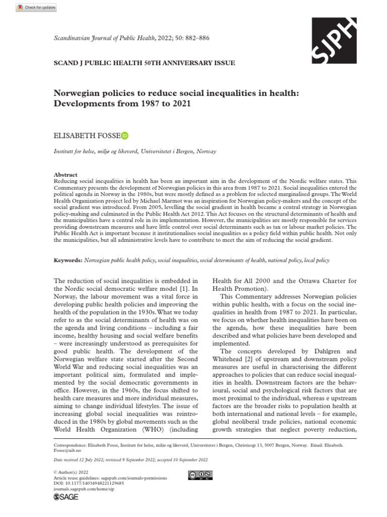 Norwegian Policies To Reduce Social Inequalities in Health ...