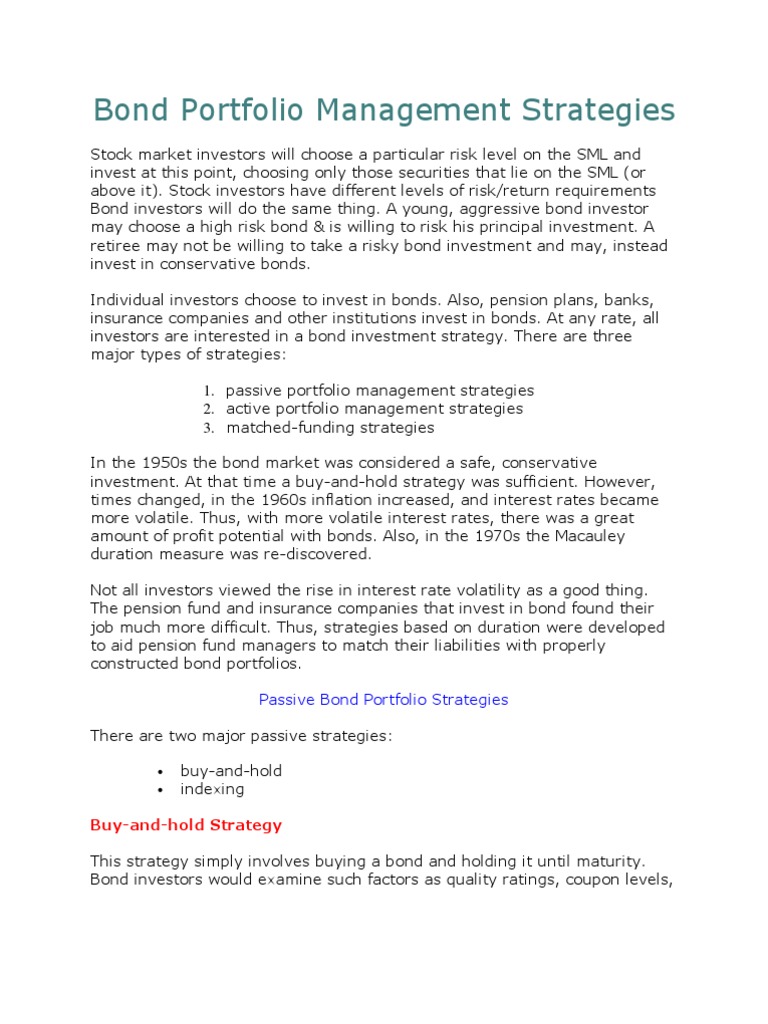 Bond Portfolio Management Strategies | PDF | Bond Duration | Bonds ...