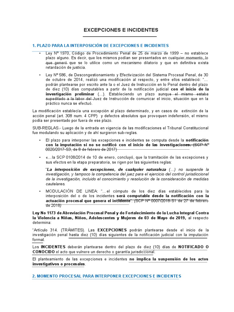 Plazos y Procedimientos de Excepciones e Incidentes | PDF | Ley ...