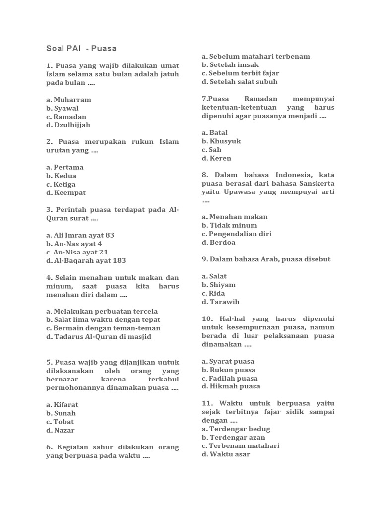 Soal PAI - Puasa | PDF