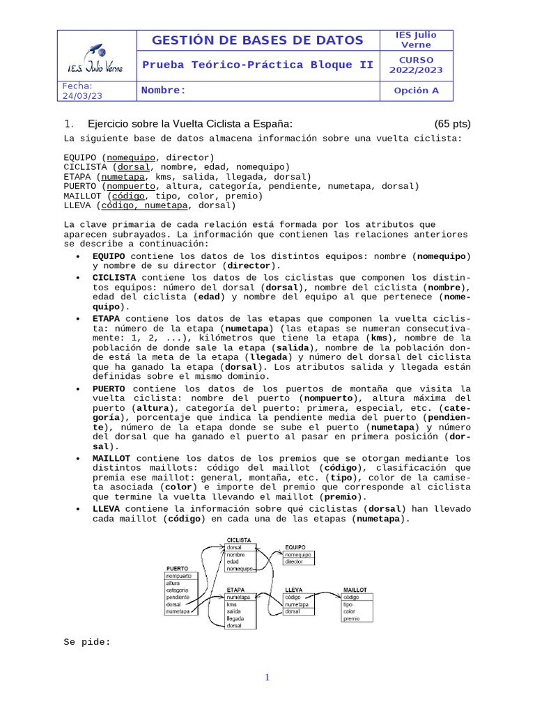 Gestión de Bases de Datos: Prueba Teórico-Práctica Bloque II | PDF