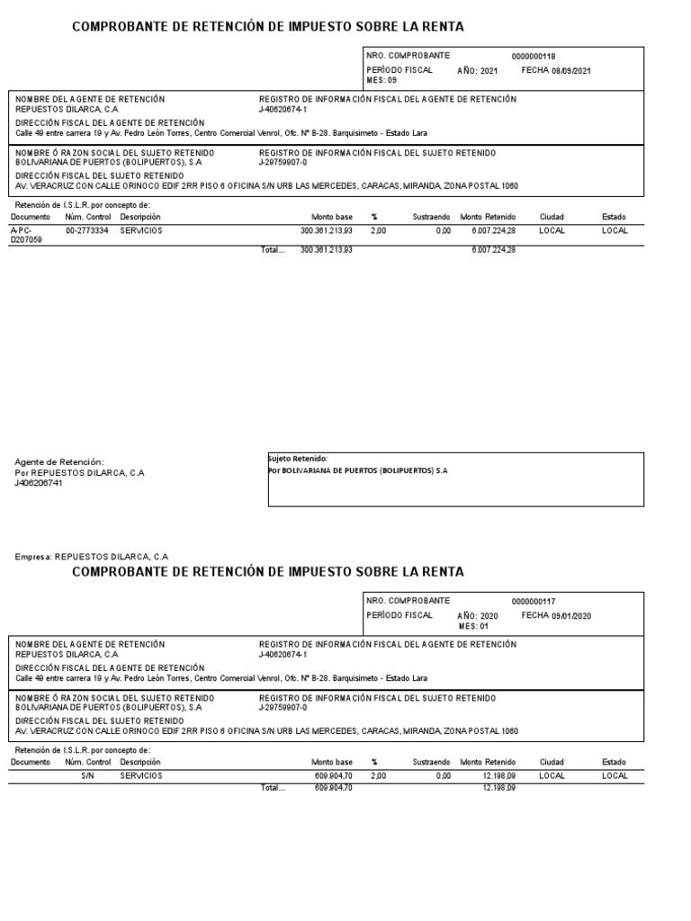 Comprobante de Retención de Impuesto Sobre La Renta | PDF | Impuestos ...