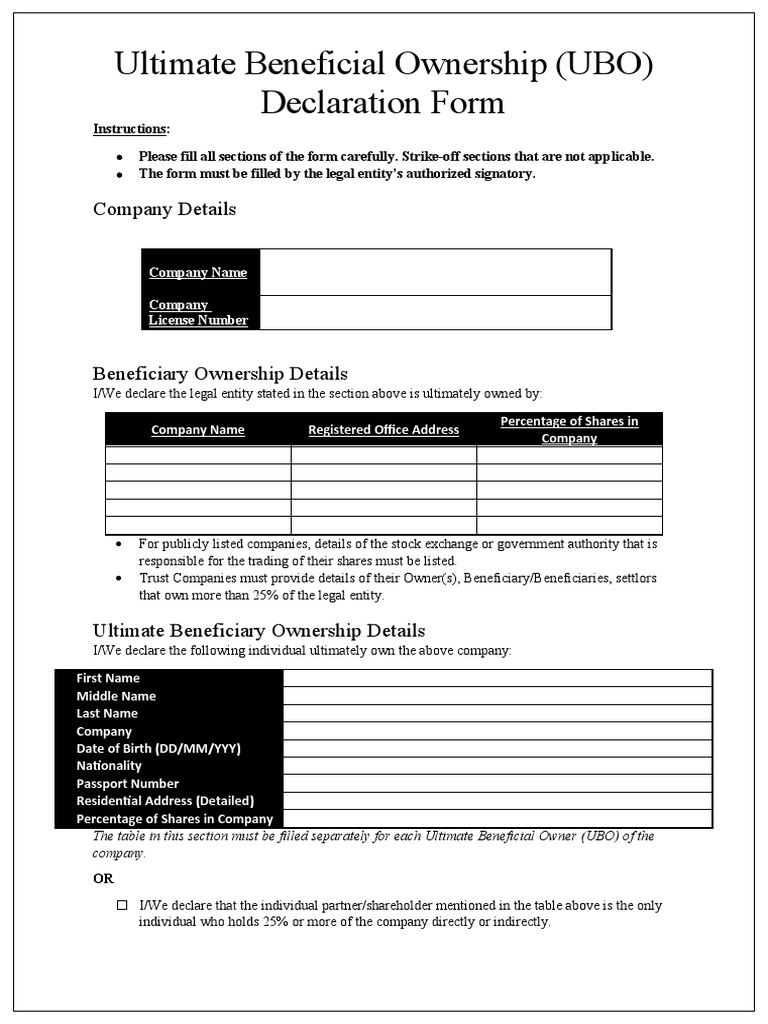 Ultimate Beneficial Ownership (UBO) Declaration Form: Company Details | PDF | Companies | Civil ...