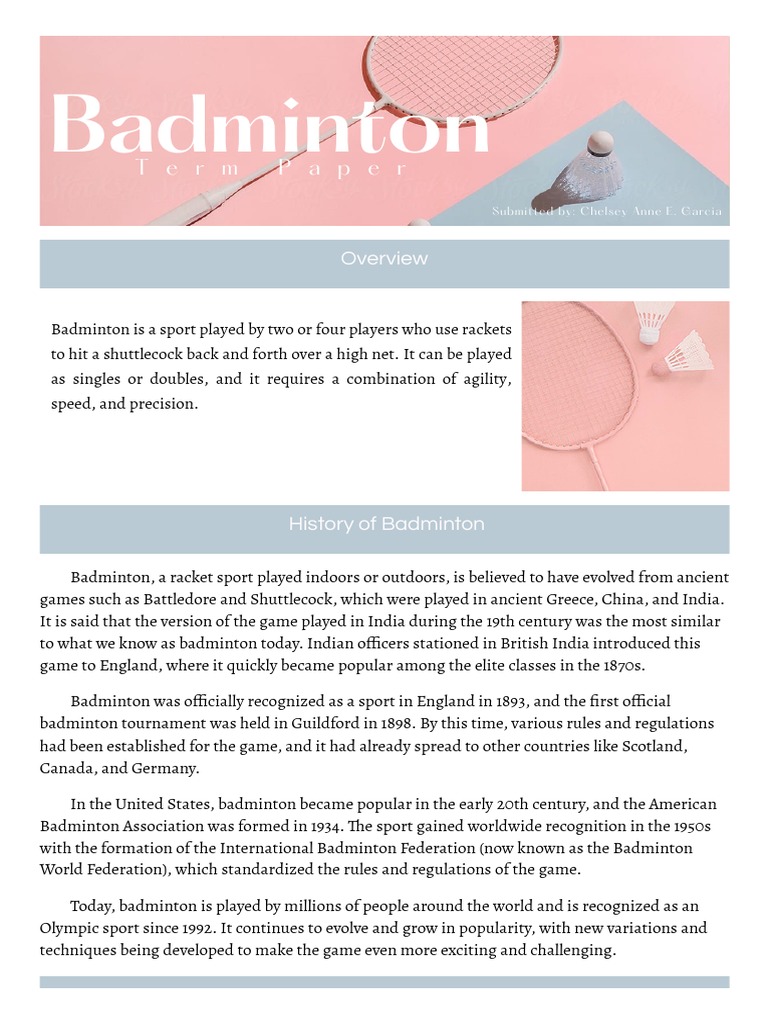 Badminton: Term Paper | Download Free PDF | Sports | Athletic Sports