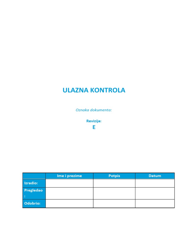 Ulazna Kontrola: Oznaka Dokumenta | PDF