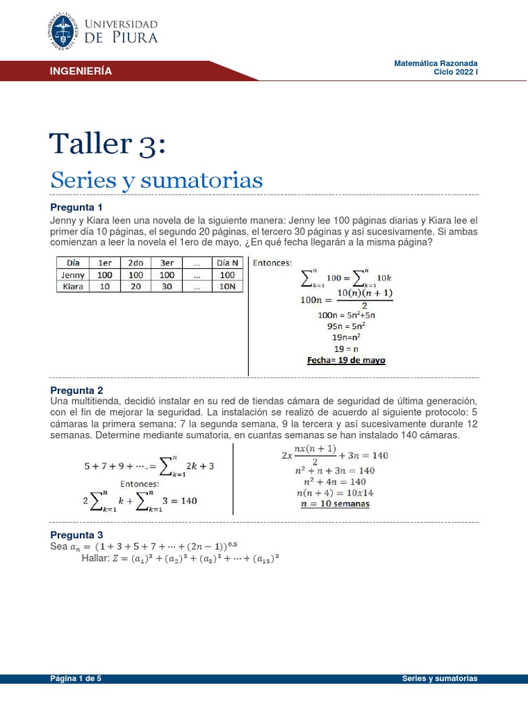 TALLER 3 Series y Sumatorias - SOLUCIÓN MR0 2022 I | PDF | Matemáticas