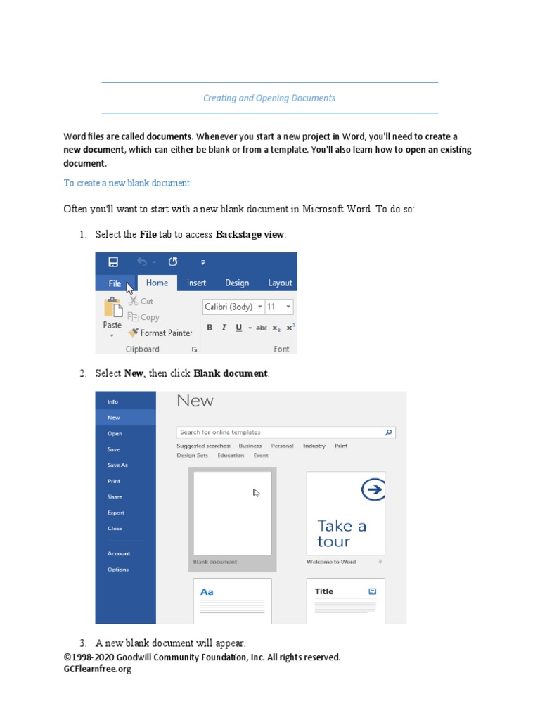 Lesson 2 - Creating and Opening Documents | PDF | Microsoft Word ...