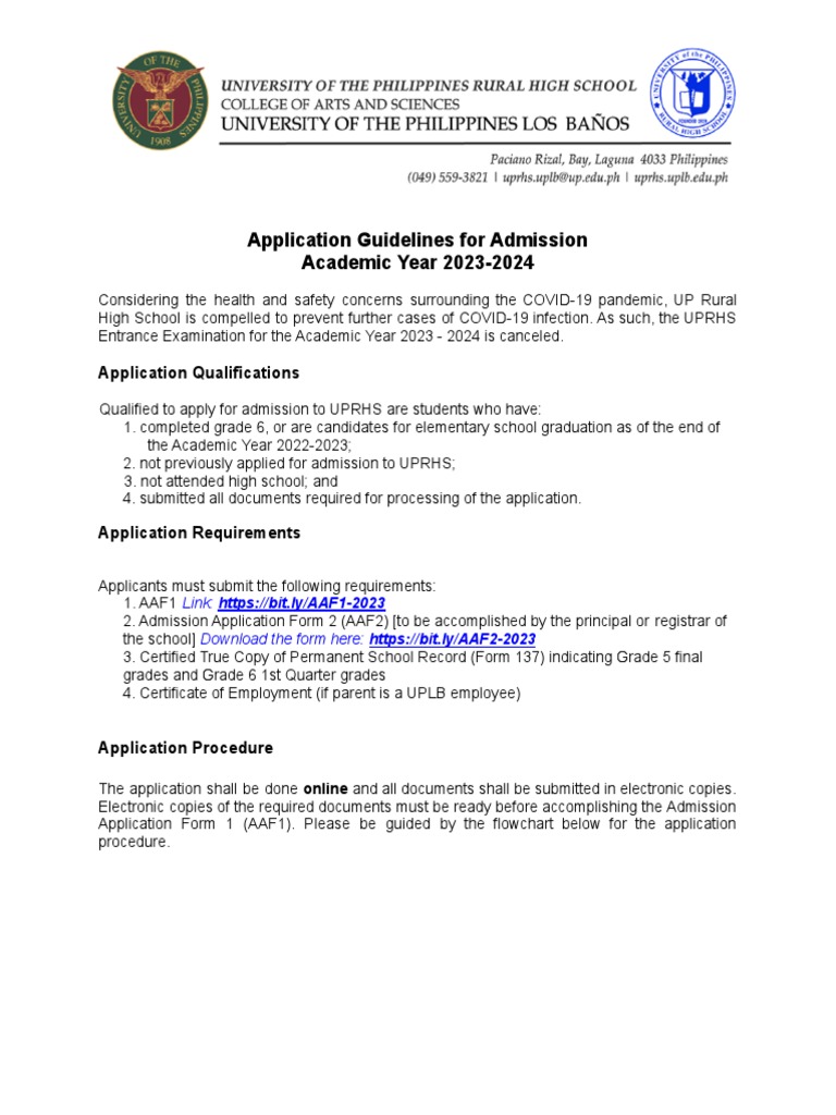 Application Guidelines For Admission 2023-2024 | PDF | University And ...