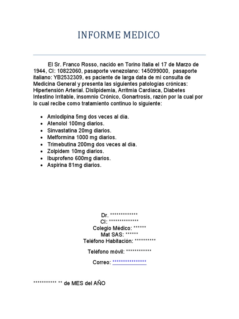 Informe Médico del Paciente Franco Rosso | PDF | Relaciones personales ...