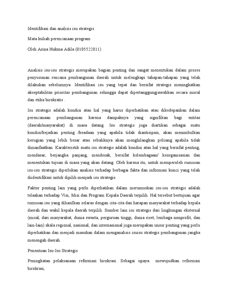 Identifikasi Dan Analisis Isu Strategis Materi | PDF Identifikasi Dan Analisis Isu Strategis Materi | PDF