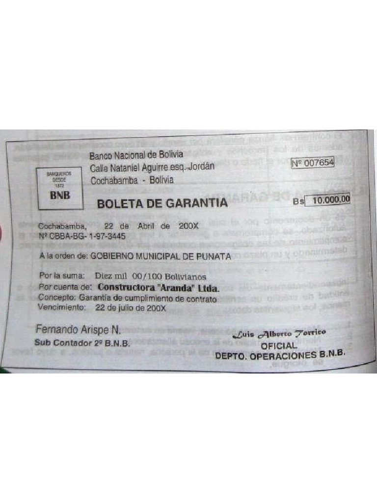 Boleta de Garantia | PDF