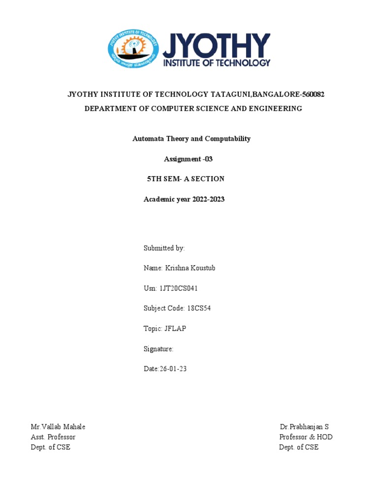 Jyothy Institute of Technology Tataguni, Bangalore-560082 | PDF