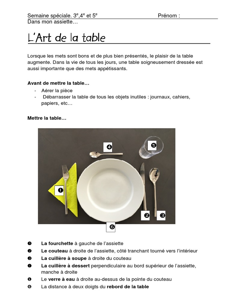 L'Art de la Table et Mise en Place | PDF | Restauration collective ...