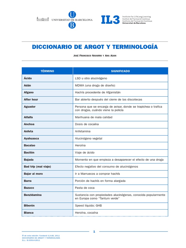 Diccionario Argot Terminologia | PDF | Mdma | Cannabis (Droga)