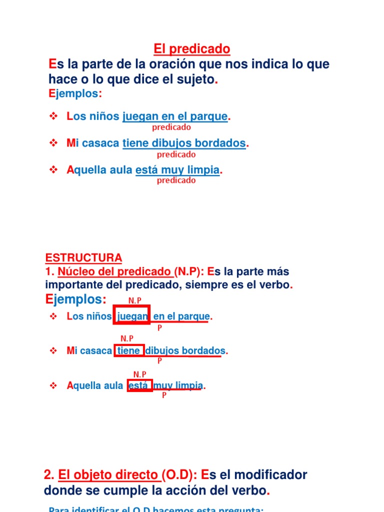 Estructura del Predicado para Niños | PDF
