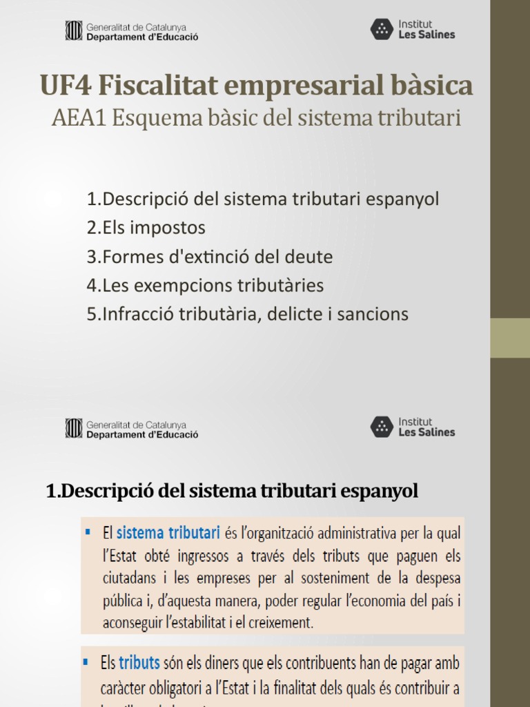 Presentació UF4 - AEA1 - Esquema Bàsic Sistema Tributari | PDF
