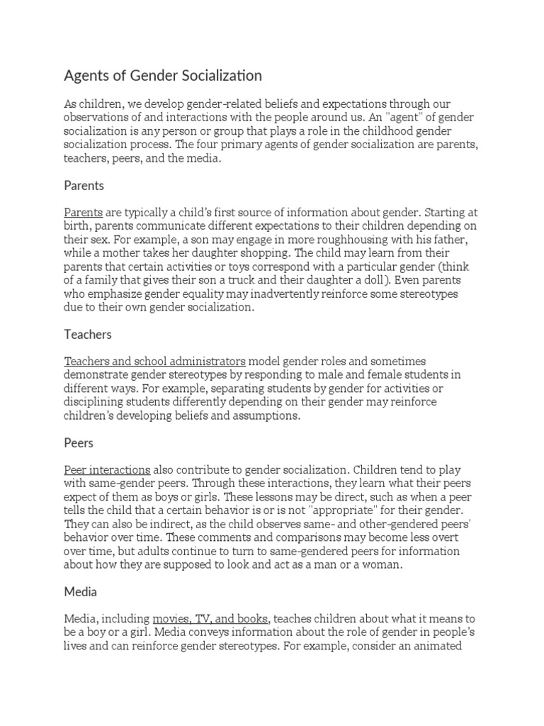 Agents of Gender Socialization | PDF | Gender | Gender Studies