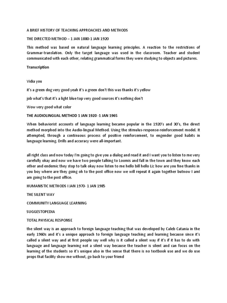 A Brief History of Teaching Approaches and Methods | PDF | Second ...