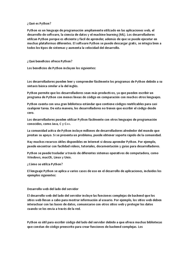 Qué Es Python | PDF | Python (lenguaje de programación) | Lenguaje de ... Qué Es Python | PDF | Python (lenguaje de programación) | Lenguaje de ...