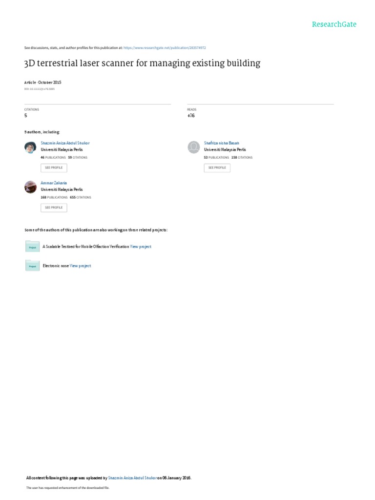 3d Terrestrial Laser Scanner For Managing Existing Pdf Building Information Modeling 3 D