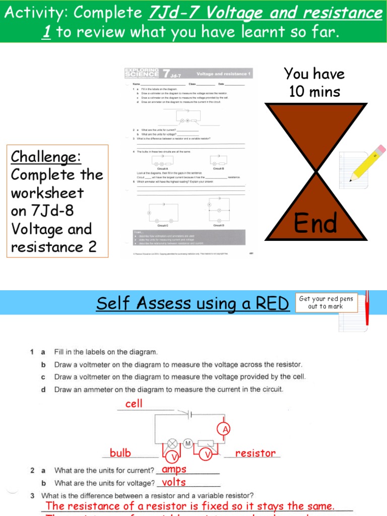 You Have 10 Mins: Challenge: Complete The Worksheet On 7Jd-8 Voltage and Resistance 2 | PDF
