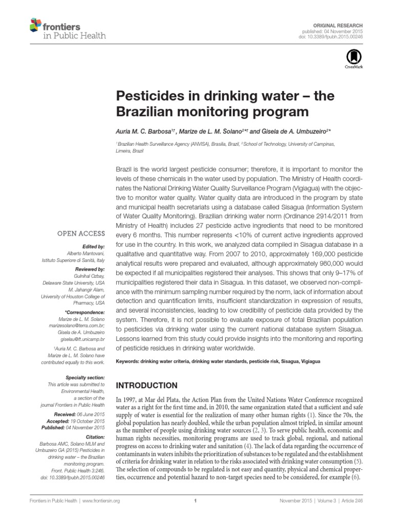 Pesticides in Drinking Water - The Brazilian Monitoring Program | PDF ...