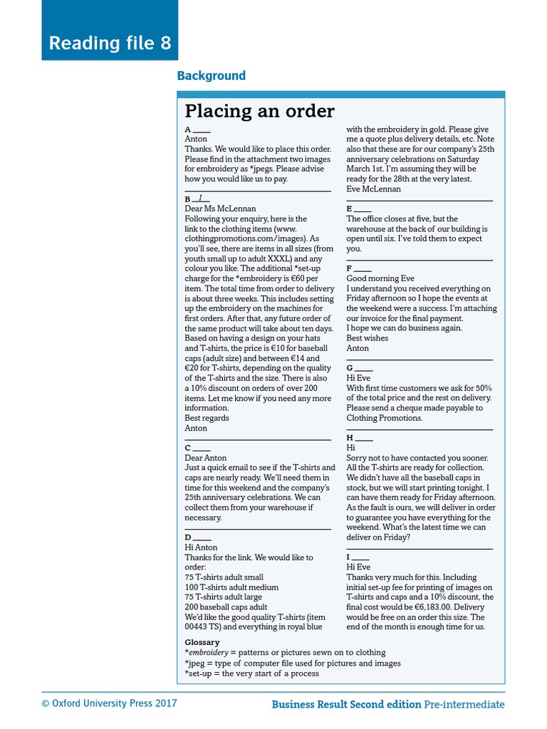 Reading File 8: Placing An Order | PDF