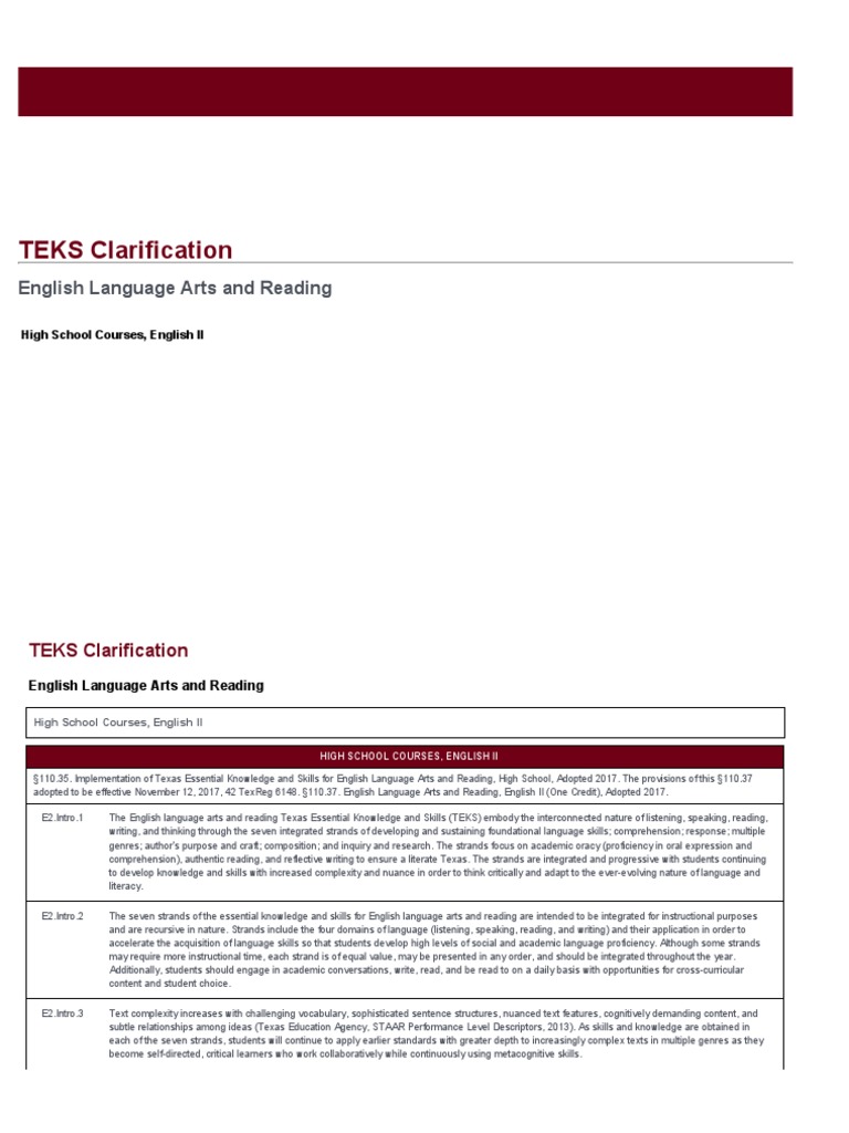 ELAR_English_II TEKS_Clarification_Document | PDF | Reading ...