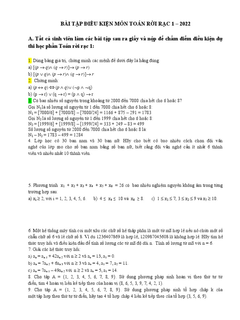 Bài tập Toán rời rạc 1 (PTIT) | PDF