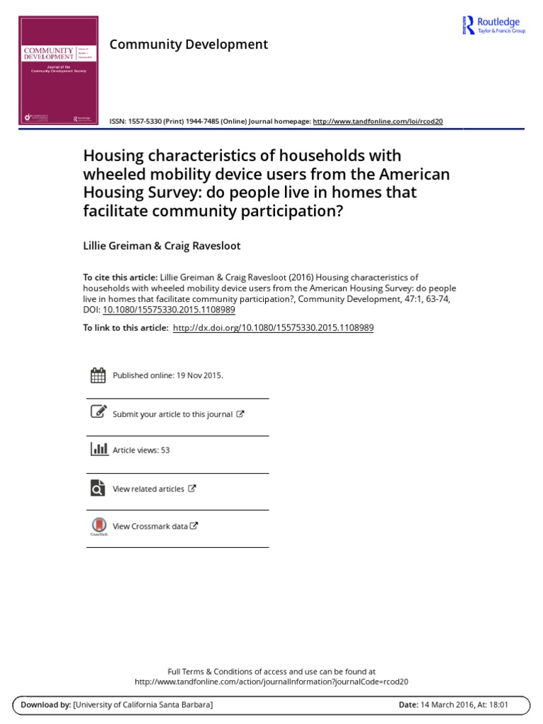 Housing Characteristics of Households With Wheeled Mobility Device ...