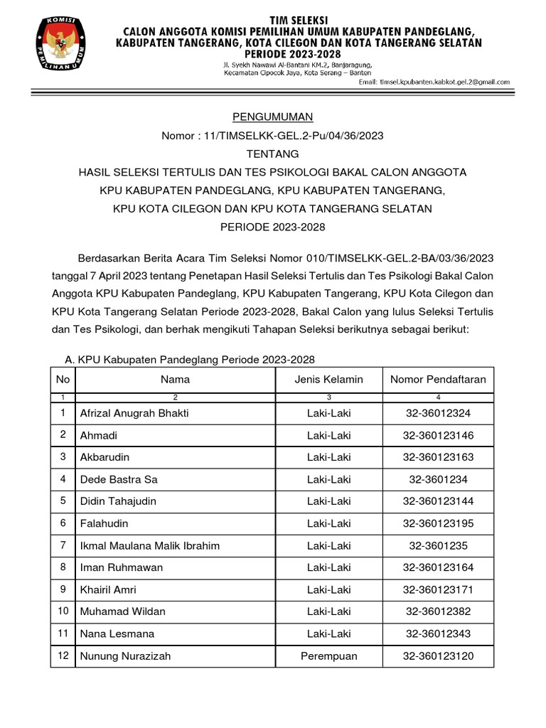 11 - Pengumuman Hasil Tes Psikologi Dan Tes Tertulis | PDF