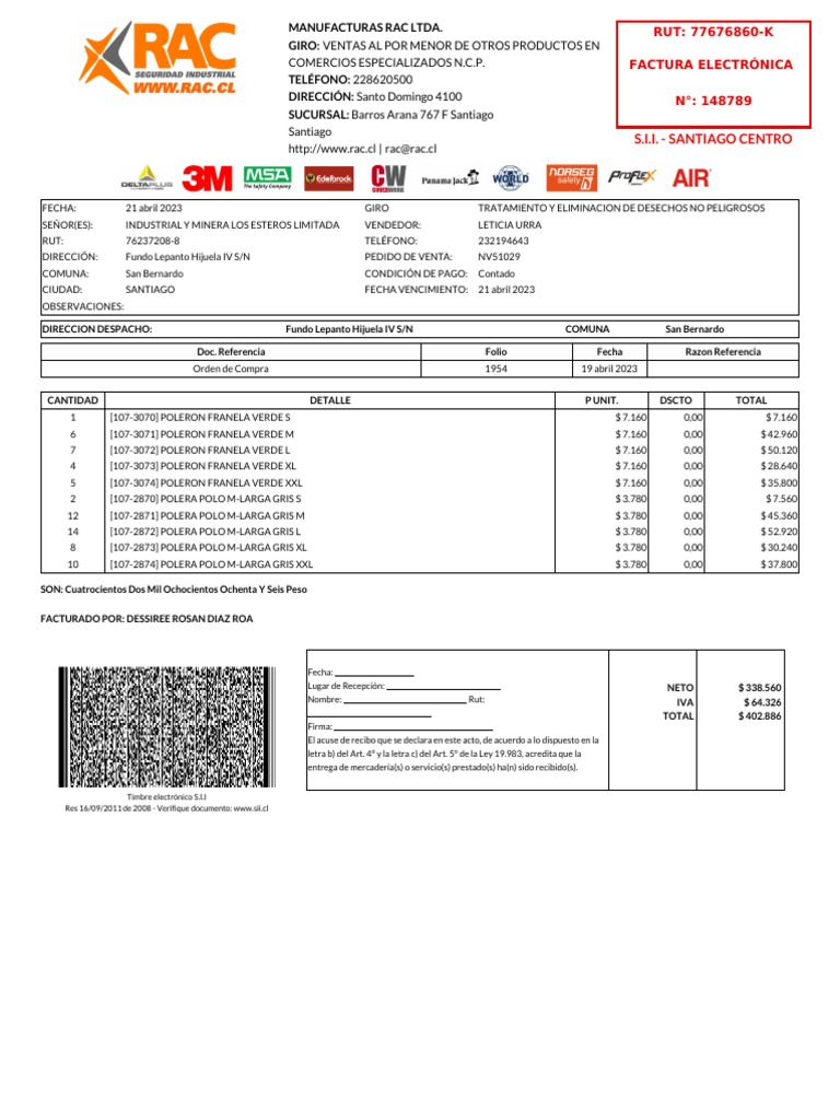 Venta de uniformes deportivos a empresa minera | PDF