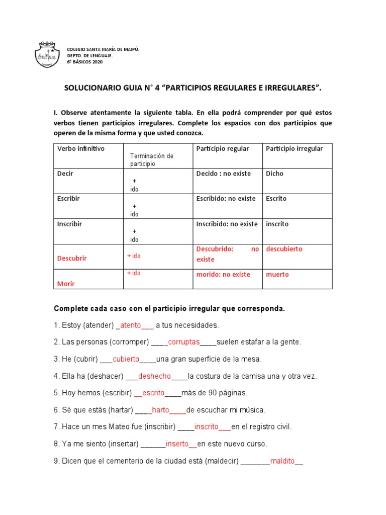 Ejercicios de Participios Irregulares | PDF