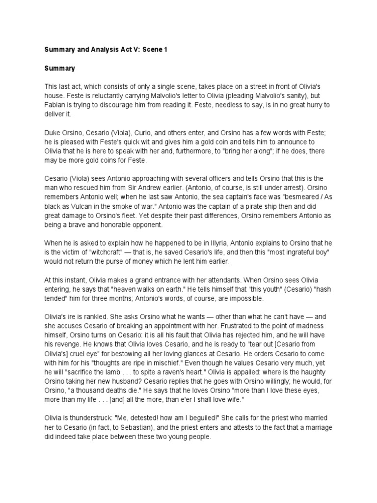 Summary and Analysis Act V: Scene 1 | PDF | Twelfth Night