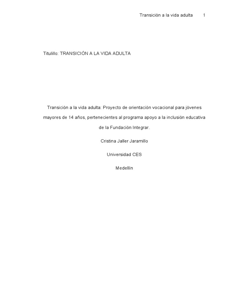 Transicion Vida Adulta | PDF | Inclusión (Educación) | Invalidez