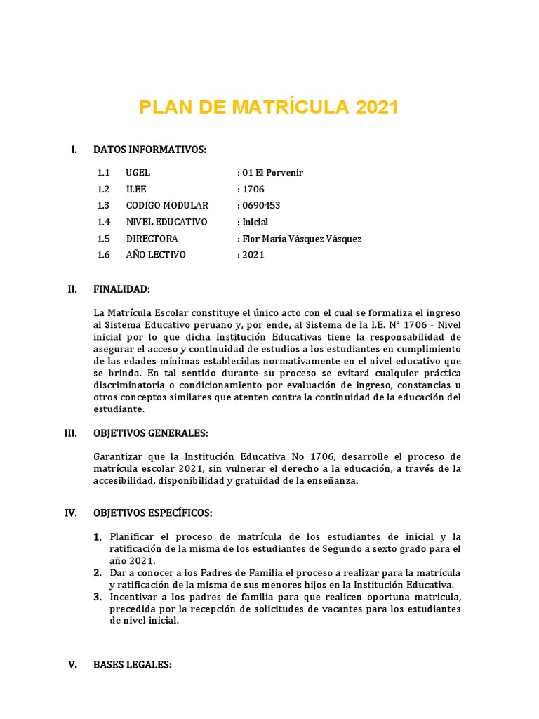 Plan de Matricula 2021 | PDF Plan de Matricula 2021 | PDF