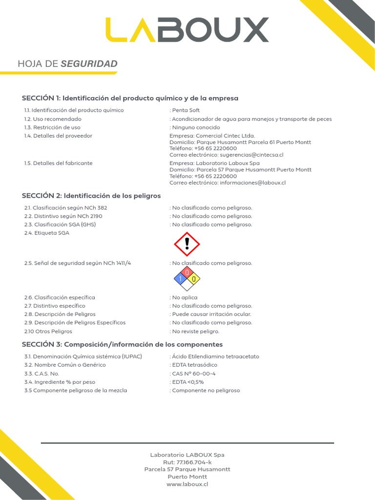 Hoja de Seguridad - PENTA SOFT | Descargar gratis PDF | Agua | Ciencias fisicas