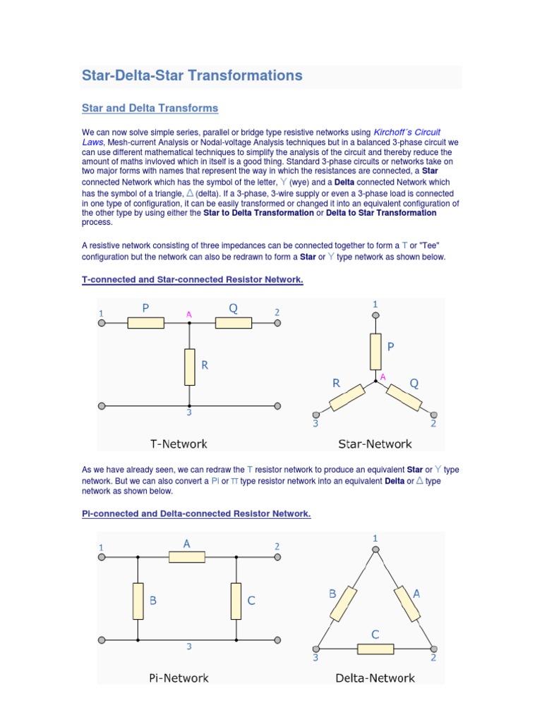 Star-Delta Transformation Methods | PDF | Network Analysis (Electrical ...