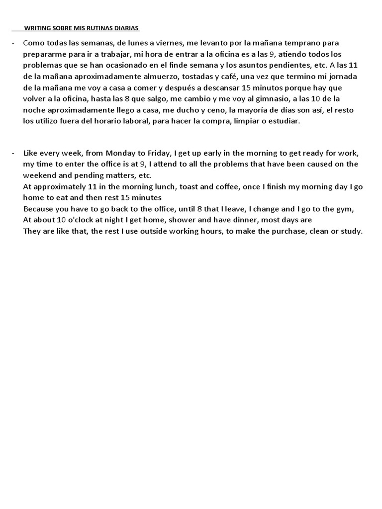 Mis rutinas diarias en inglés | PDF