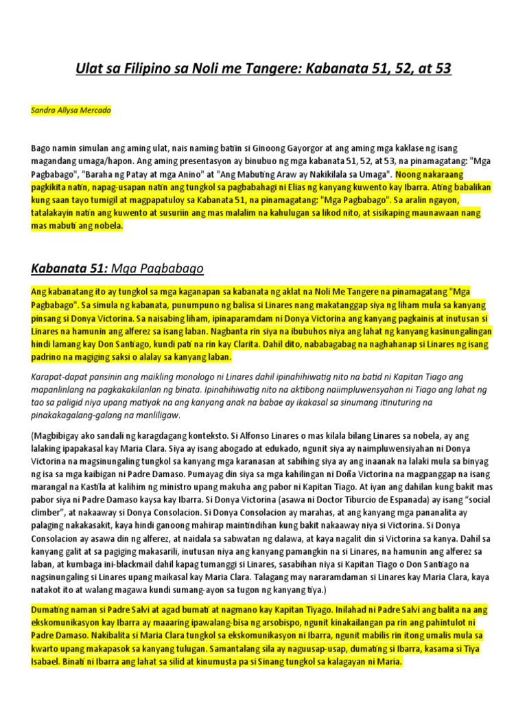 Ulat Sa Filipino Sa Noli Me Tangere: Kabanata 51, 52, at 53: Mga ...