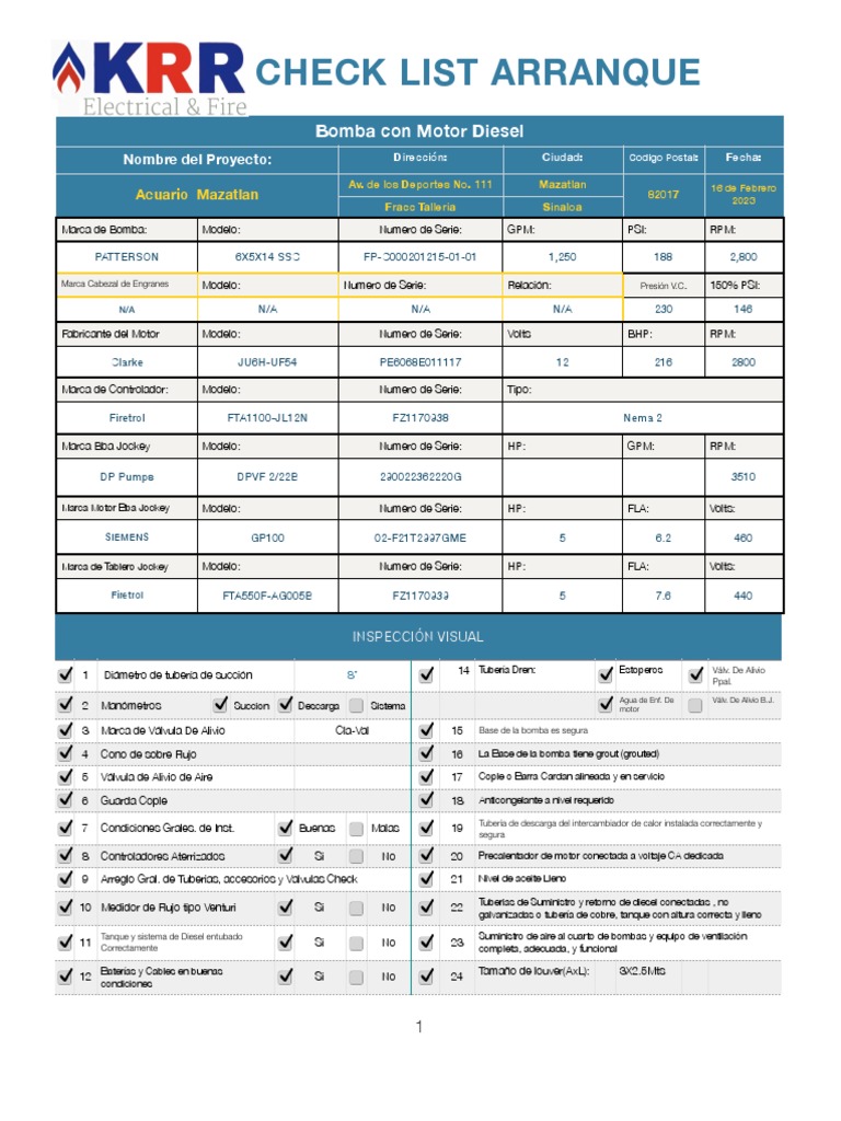Check List | PDF | Bomba | Motor diesel