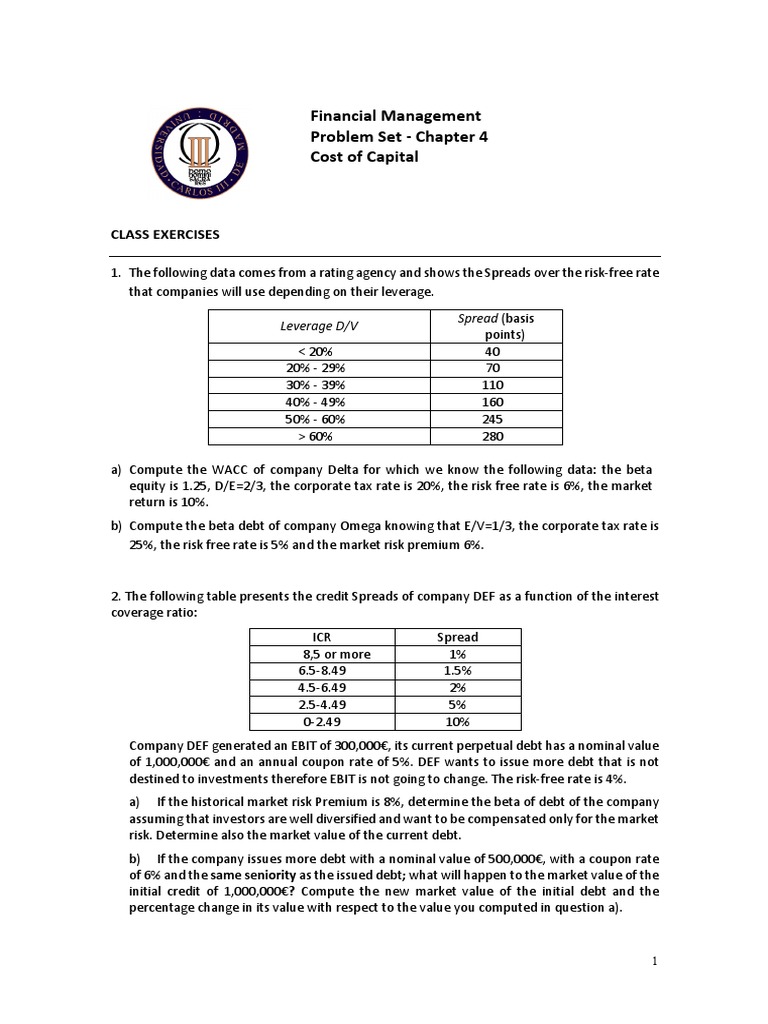 CH 4 - in Class | PDF | Cost Of Capital | Debt